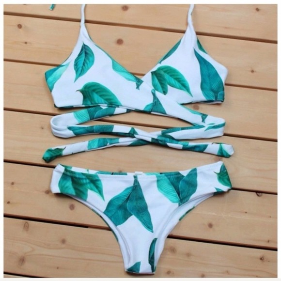 Boutique | Swim | Adjustable Two Piece Palm Leaf Padding Bikini Set | Poshmark